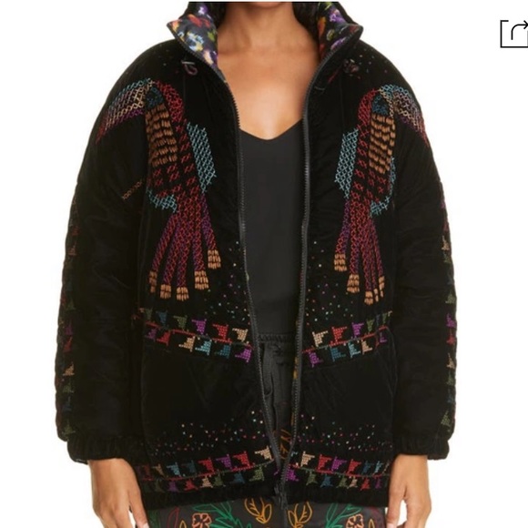 FARM Rio | Jackets & Coats | Farm Rio Embroidered Reversible Puffer ...